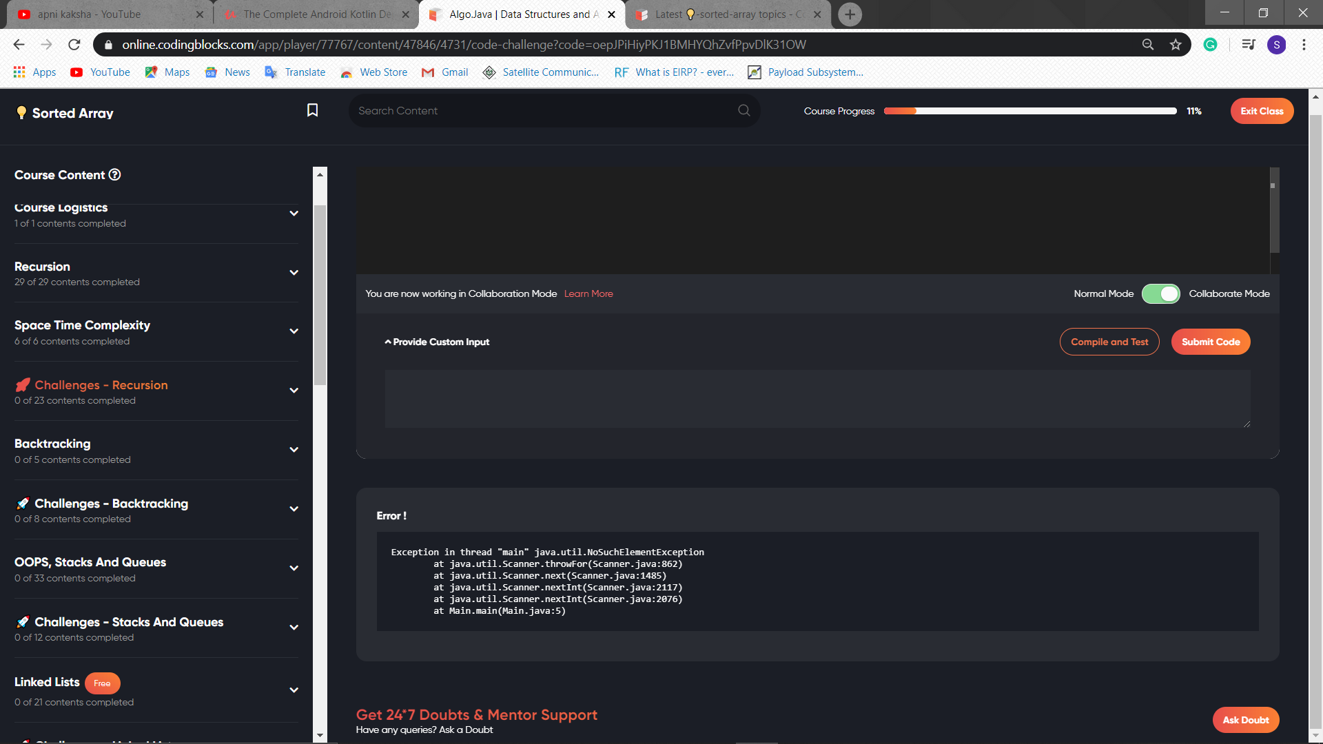 Recursion Challenge Sorted Array 💡 Sorted Array Coding Blocks Discussion Forum