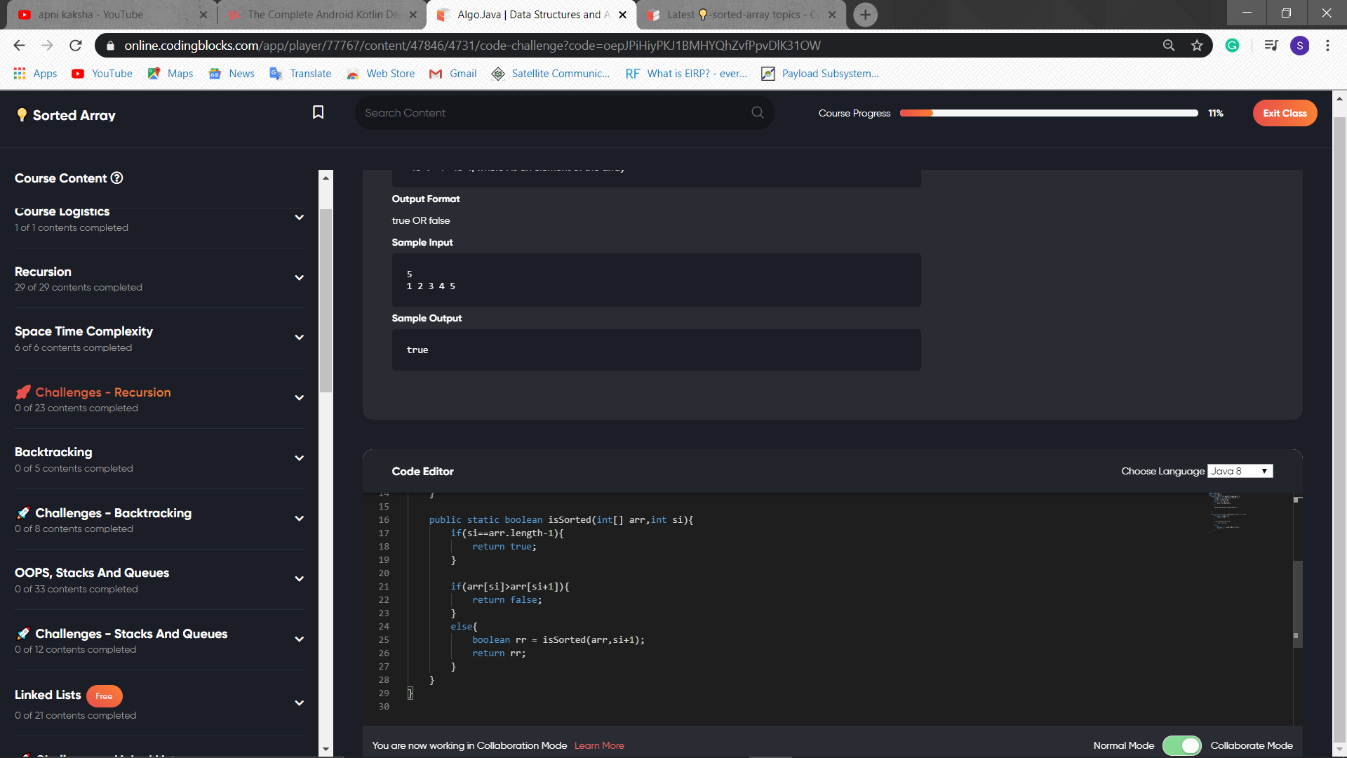 Recursion Challenge Sorted Array 💡 Sorted Array Coding Blocks Discussion Forum